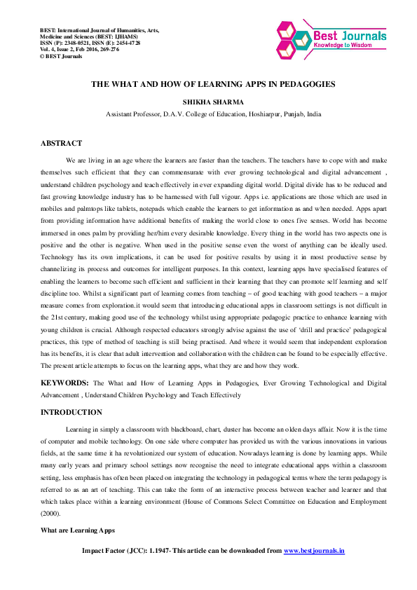 (PDF) THE WHAT AND HOW OF LEARNING APPS IN PEDAGOGIES