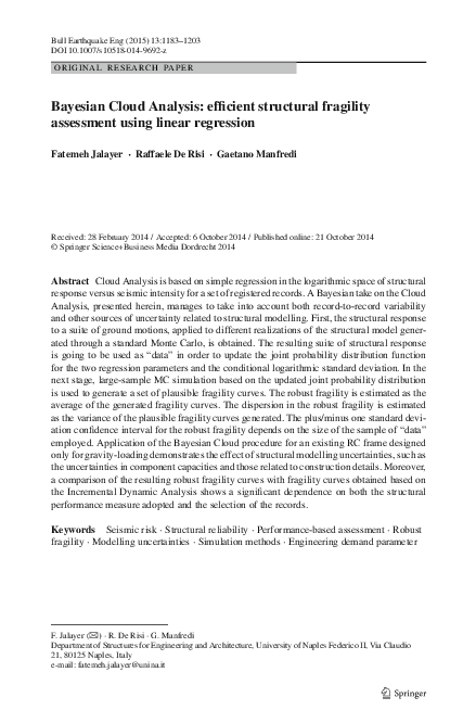 (PDF) Bayesian Cloud Analysis: efficient structural fragility assessment using linear regression