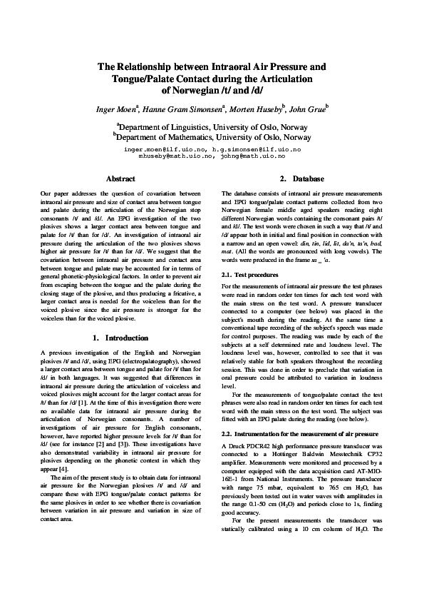 (PDF) The relationship between intraoral air pressure and tongue/palate ...