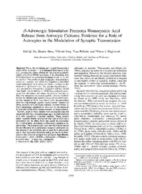 (PDF) β-Adrenergic Stimulation Promotes Homocysteic Acid Release from ...