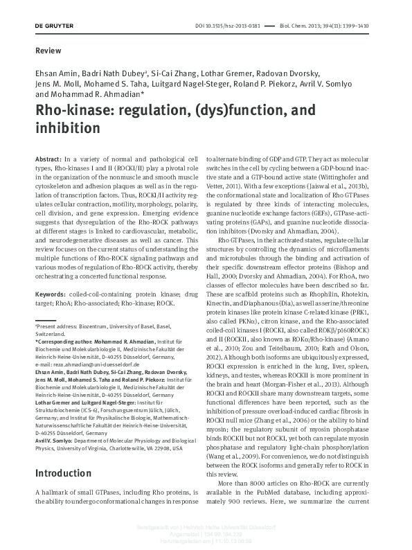 (PDF) Rho-kinase: regulation, (dys)function, and inhibition