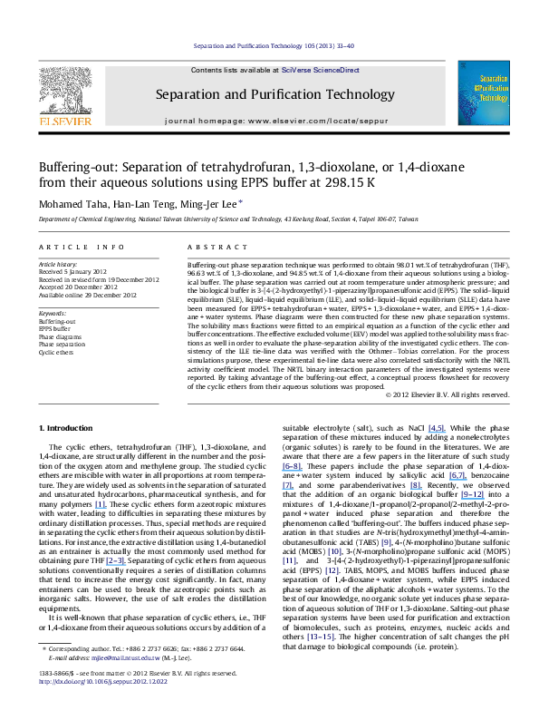 (PDF) Buffering-out: Separation of tetrahydrofuran, 1,3-dioxolane, or 1 ...