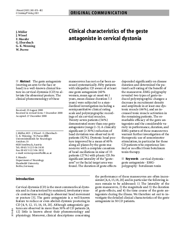 (PDF) Clinical characteristics of the geste antagoniste in cervical ...