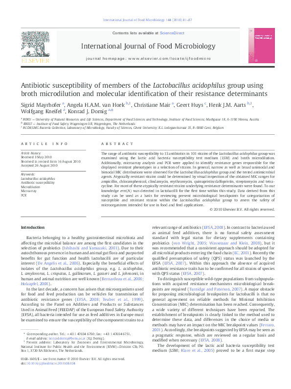 (PDF) Antibiotic susceptibility of members of the Lactobacillus ...