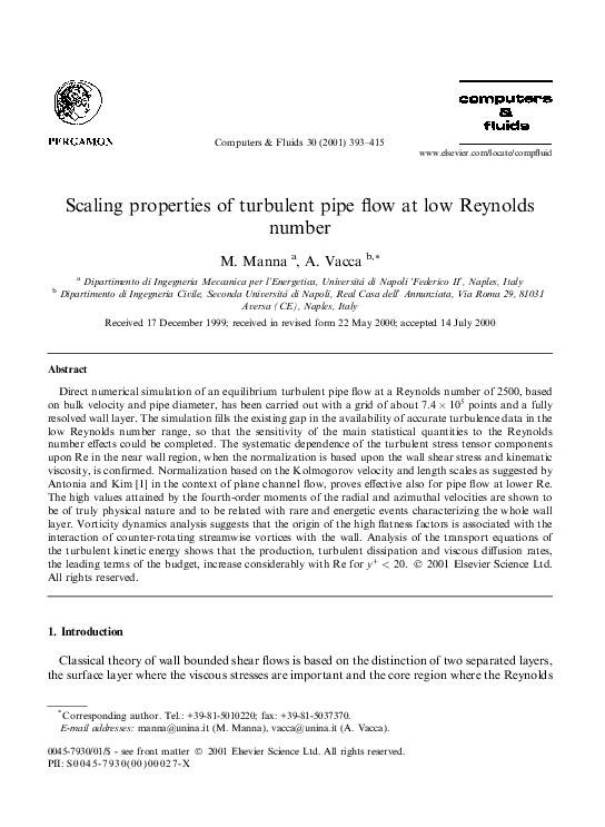 (PDF) Scaling properties of turbulent pipe flow at low Reynolds number