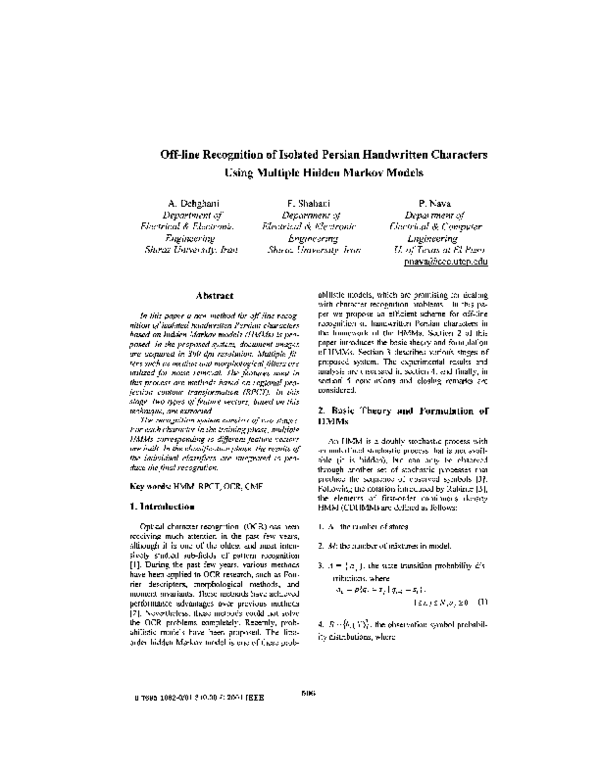 (PDF) Off-line Persian Handwritten Recognition Using Hidden Markov Models | Sigeru Omatu ...