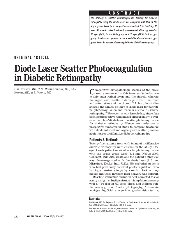 (PDF) Diode laser scatter photocoagulation in diabetic retinopathy
