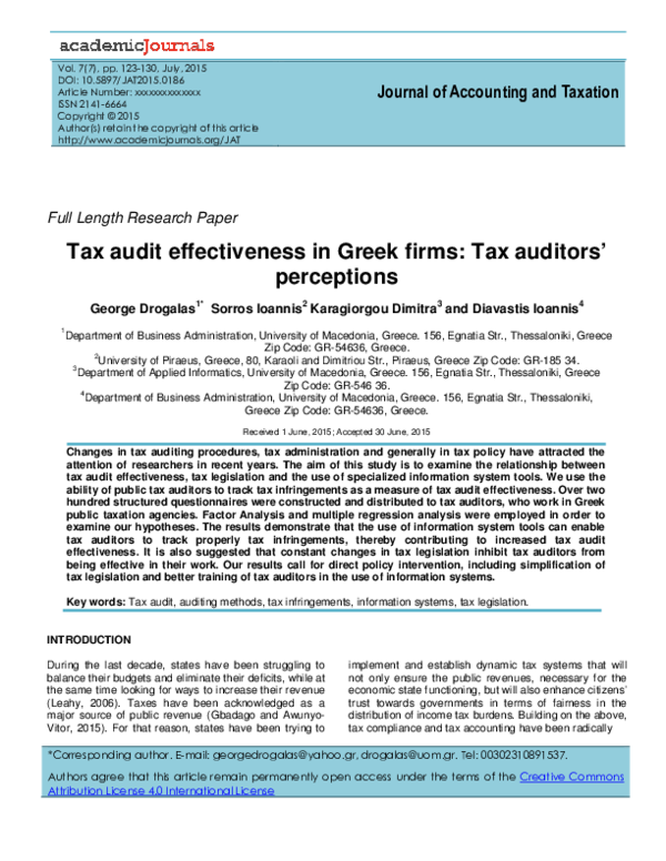 (PDF) Journal of Accounting and Taxation Tax audit effectiveness in ...