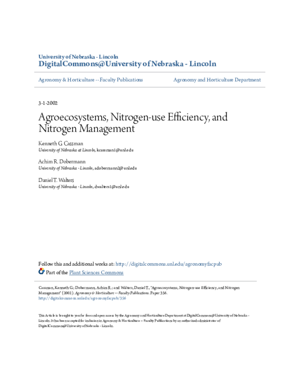 (PDF) Agroecosystems, Nitrogen-use Efficiency, and Nitrogen Management
