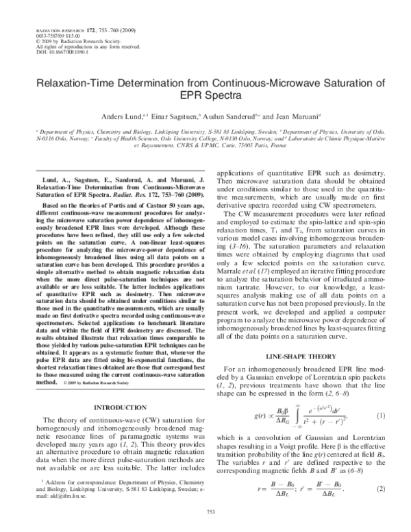 (PDF) Relaxation-Time Determination from Continuous-Microwave ...