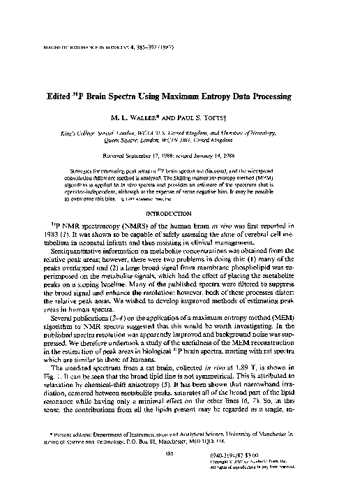 (PDF) Edited31P brain spectra using maximum entropy data processing