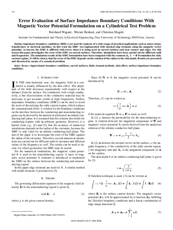 (PDF) Error Evaluation of Surface Impedance Boundary Conditions With Magnetic Vector Potential ...