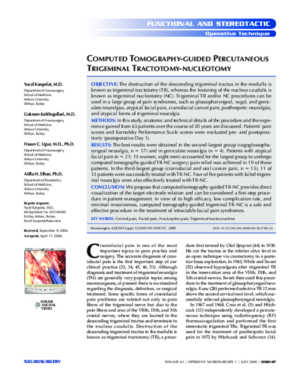 (PDF) Computed Tomography-Guided Percutaneous Trigeminal Tractotomy ...