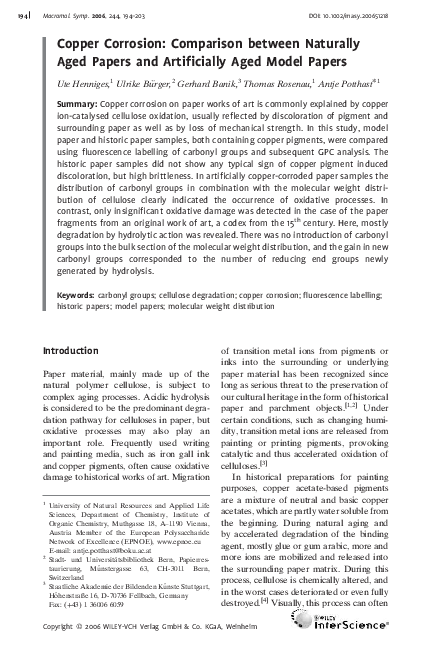(PDF) Copper Corrosion: Comparison between Naturally Aged Papers and Artificially Aged Model Papers