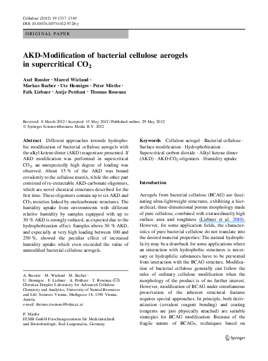 (PDF) AKD-Modification of bacterial cellulose aerogels in supercritical CO2