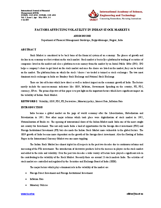 (PDF) FACTORS AFFECTING VOLATILITY IN INDIAN STOCK MARKETS