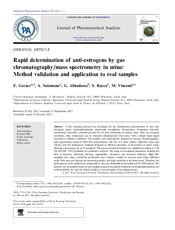 (PDF) Rapid determination of anti-estrogens by gas chromatography/mass spectrometry in urine ...