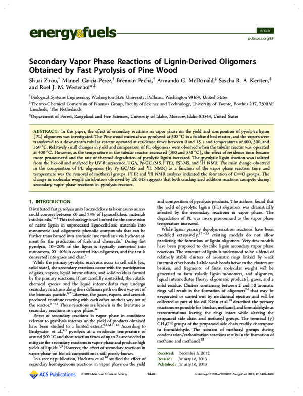 (PDF) Secondary Vapor Phase Reactions of Lignin-Derived Oligomers ...