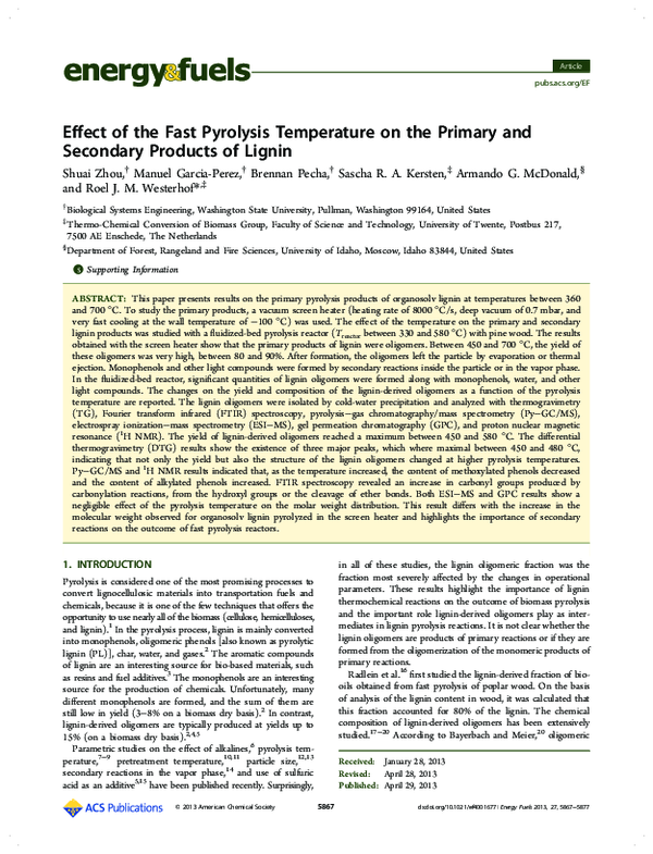 (PDF) Effect of the Fast Pyrolysis Temperature on the Primary and ...