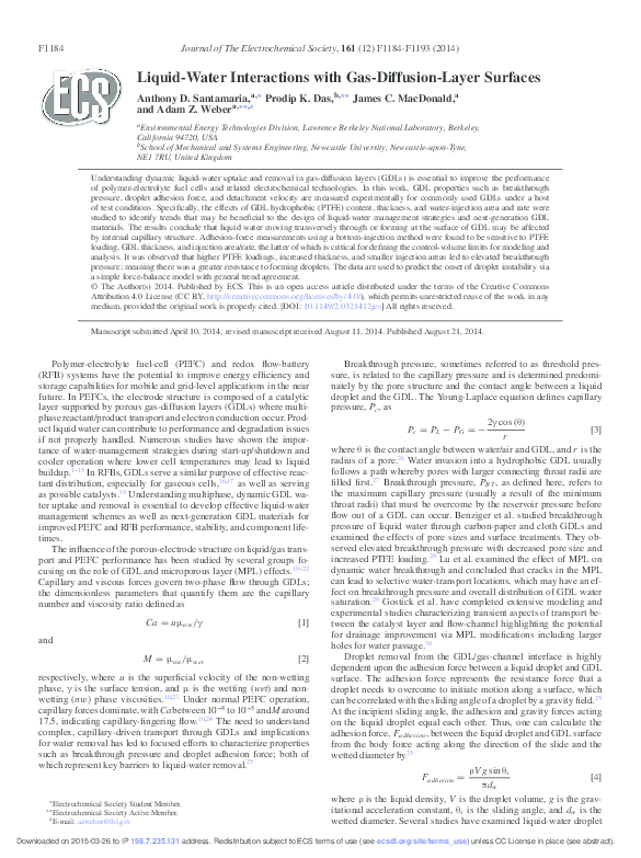 (PDF) Liquid-water interactions with gas-diffusion-layer surfaces
