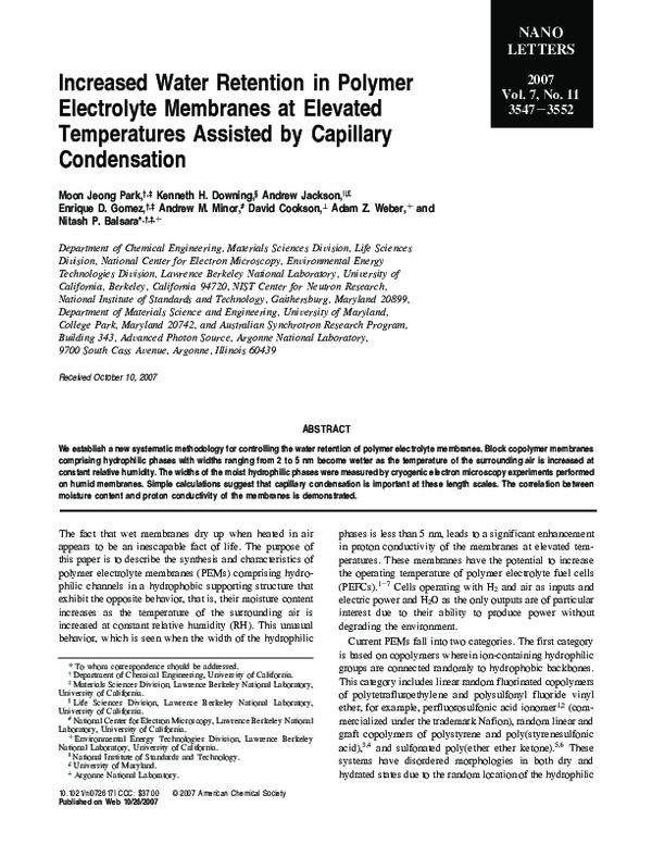 (PDF) Increased Water Retention in Polymer Electrolyte Membranes at ...