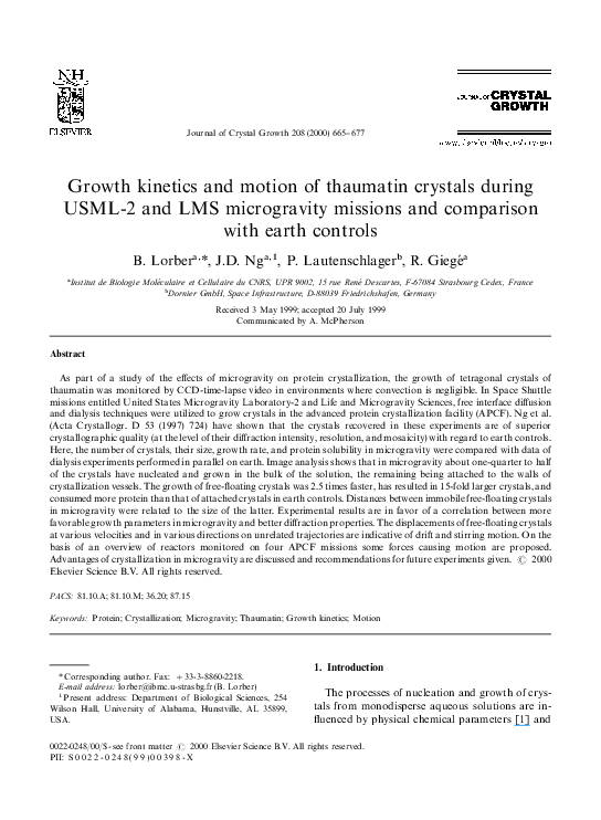 (PDF) Growth kinetics and motion of thaumatin crystals during USML-2 and LMS microgravity ...