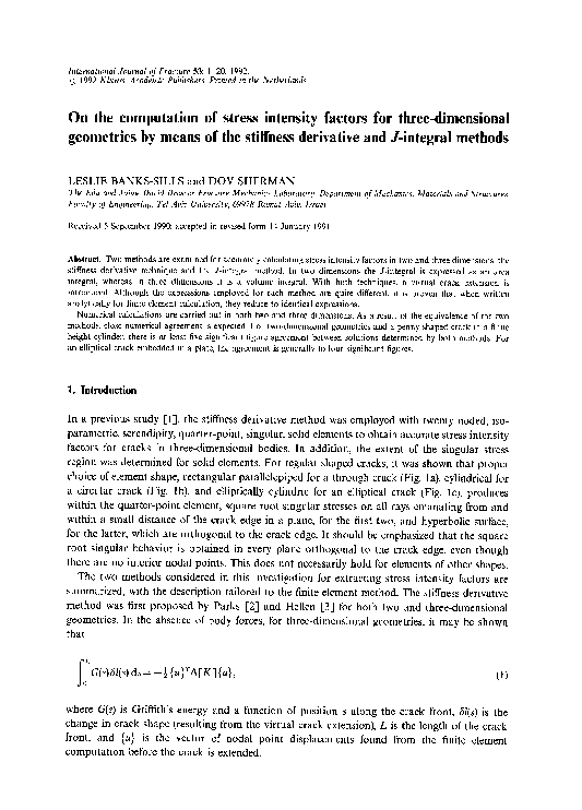 (PDF) On the computation of stress intensity factors for three-dimensional geometries by means ...