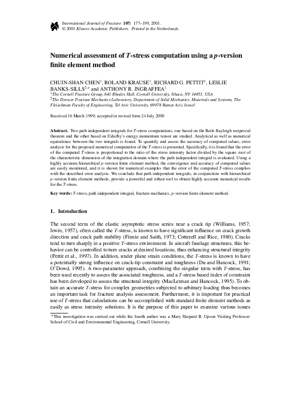 (PDF) Numerical Assessment of T-Stress Computation Using a P-Version Finite Element Method