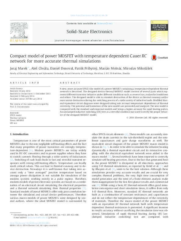 (PDF) Compact model of power MOSFET with temperature dependent Cauer RC ...