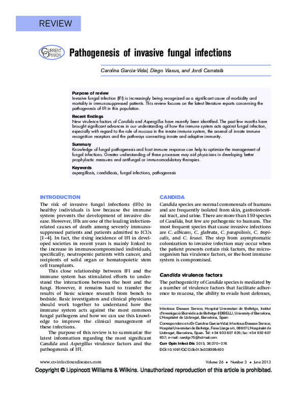 (PDF) Pathogenesis of invasive fungal infections