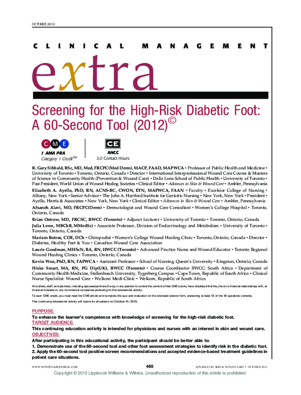 (PDF) Screening for the high-risk diabetic foot: a 60-second tool (2012)