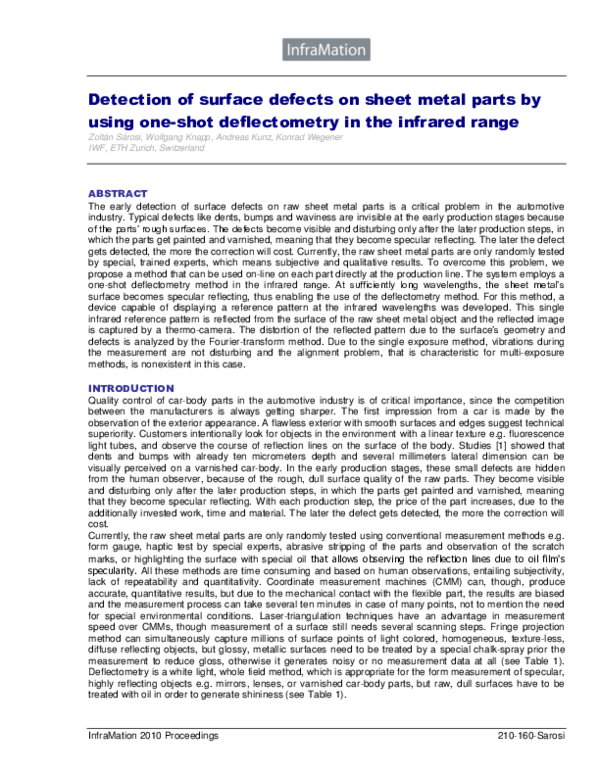 (PDF) Detection of surface defects on sheet metal parts by using one ...
