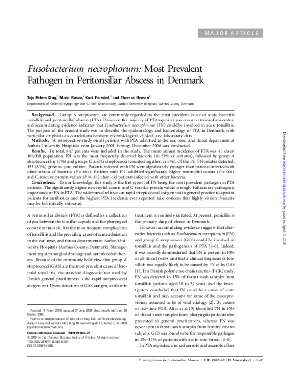 (PDF) Fusobacterium necrophorum: Most Prevalent Pathogen in ...