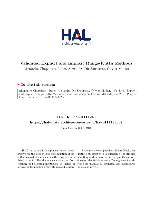 Pdf Validated Explicit And Implicit Runge Kutta Methods Olivier Mullier