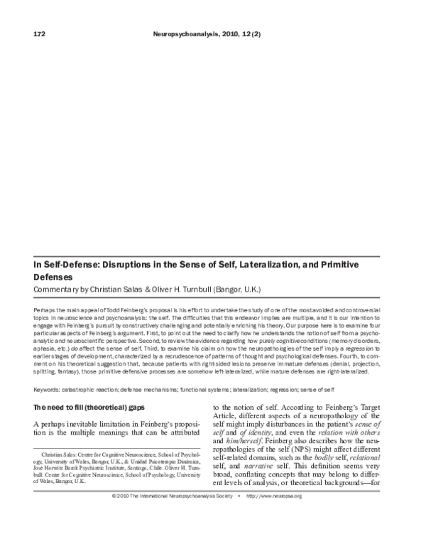 (PDF) In self-defense: disruptions in the sense of self, lateralization ...