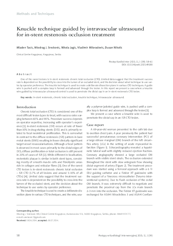 (PDF) Knuckle technique guided by intravascular ultrasound for in-stent ...