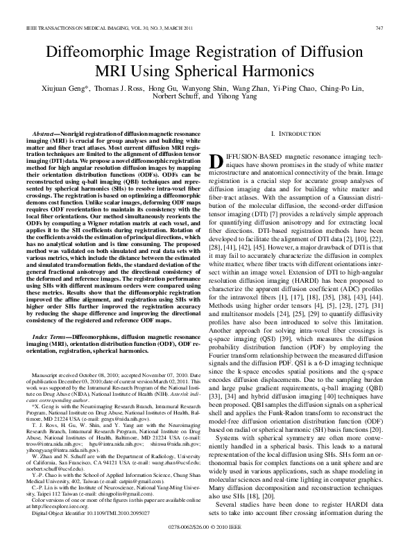 (PDF) Diffeomorphic Image Registration of Diffusion MRI Using Spherical Harmonics