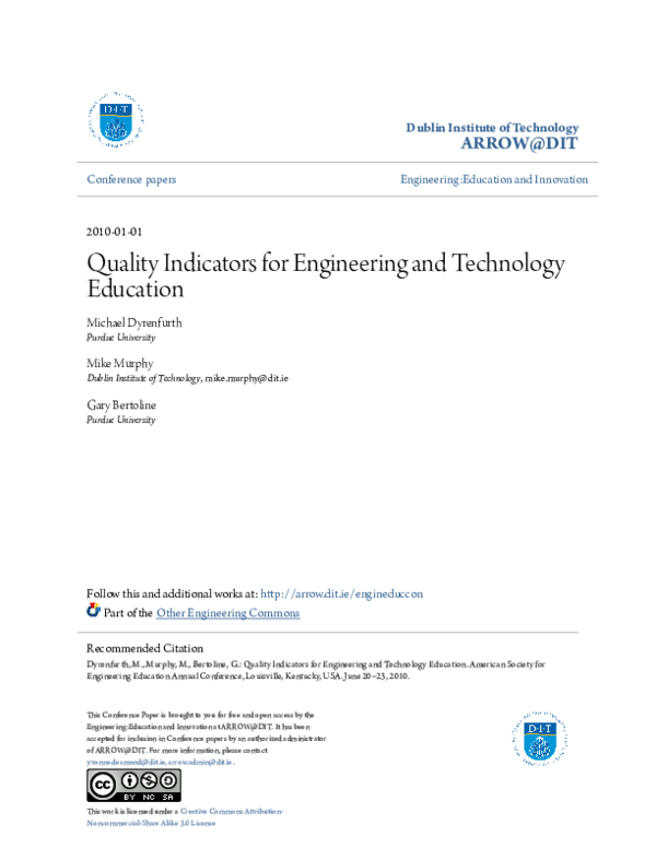 (PDF) Quality Indicators for Engineering and Technology Education