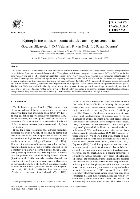 (PDF) Epinephrine-induced panic attacks and hyperventilation