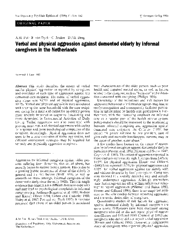 (PDF) Verbal and physical aggression against demented elderly by ...