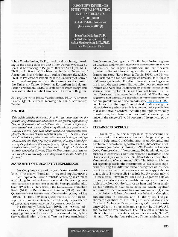 (PDF) Dissociative experiences in the general population in the ...