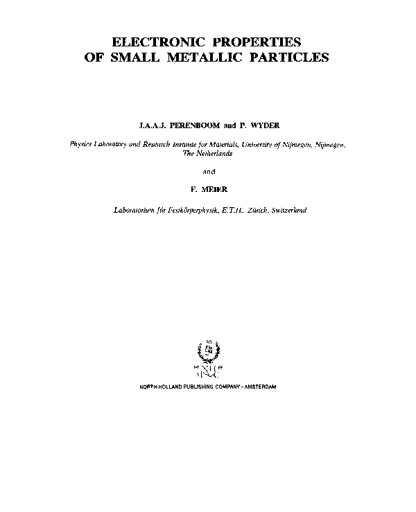 (PDF) Electronic properties of small metallic particles