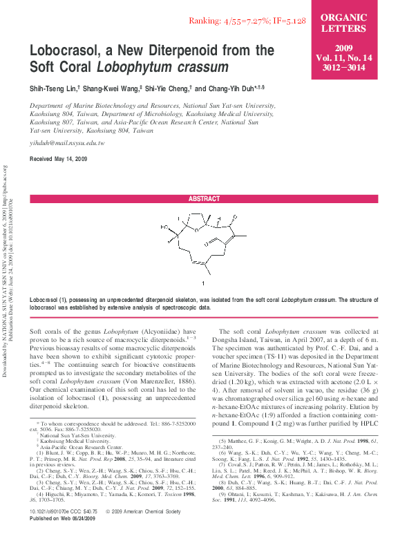 (PDF) Lobocrasol, a New Diterpenoid from the Soft Coral Lobophytum crassum
