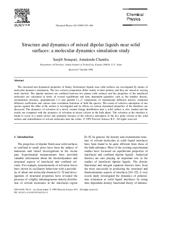 (PDF) Structure and dynamics of mixed dipolar liquids near solid surfaces: a molecular dynamics ...