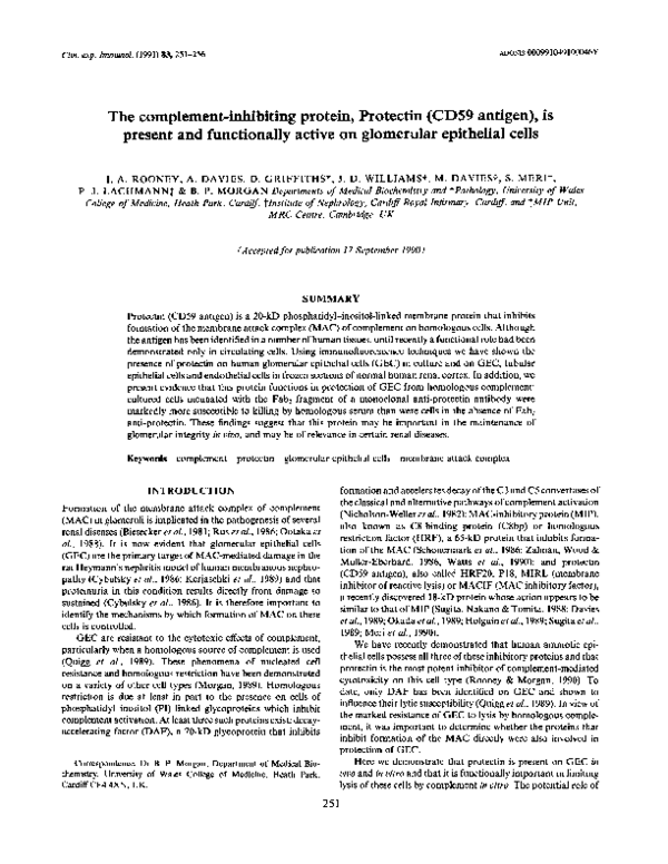 (PDF) The complement-inhibiting protein, Protectin (CD59 antigen), is ...