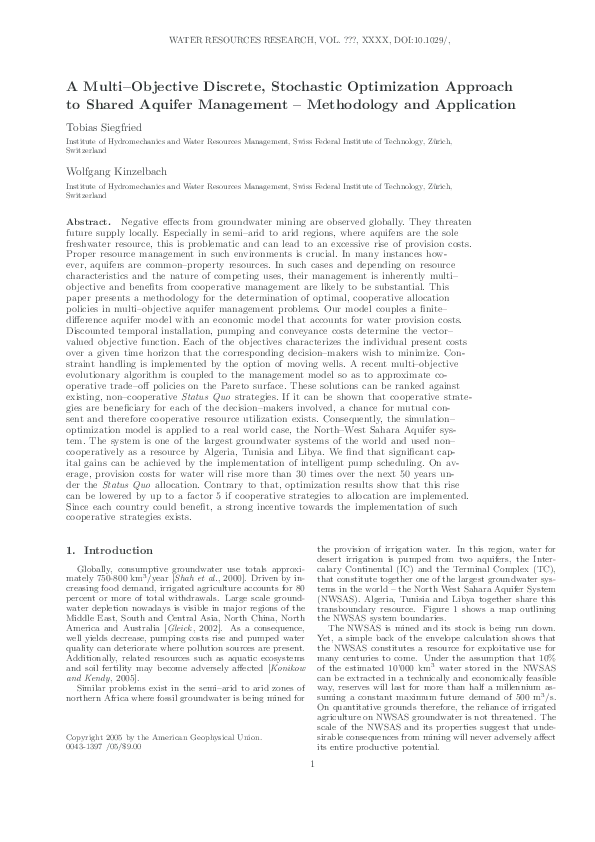 Pdf A Multiobjective Discrete Stochastic Optimization Approach To Shared Aquifer Management