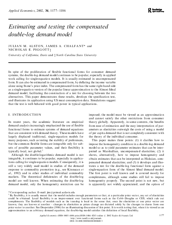 (PDF) Estimating and testing the compensated double-log demand model