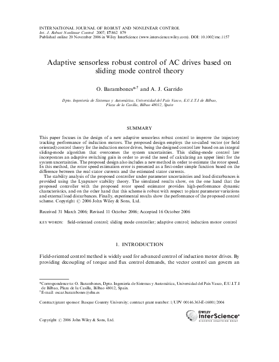 (PDF) Adaptive sensorless robust control of AC drives based on sliding mode control theory
