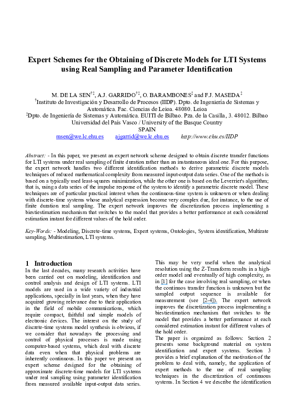 (PDF) Expert schemes for the obtaining of discrete models for LTI systems using real sampling ...