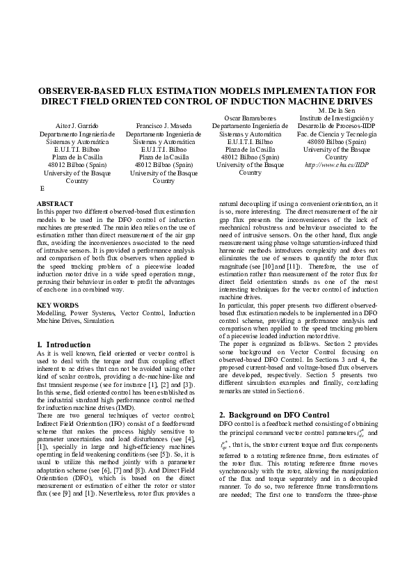 Pdf Observer Based Flux Estimation Models Implementation For Direct Field Oriented Control Of